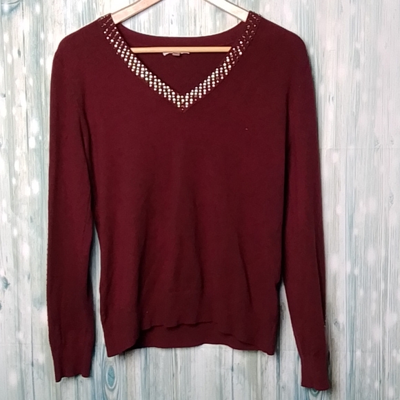 Vila Milano | Sweaters | Vila Milano Studded V Neck Sweater Burgundy ...